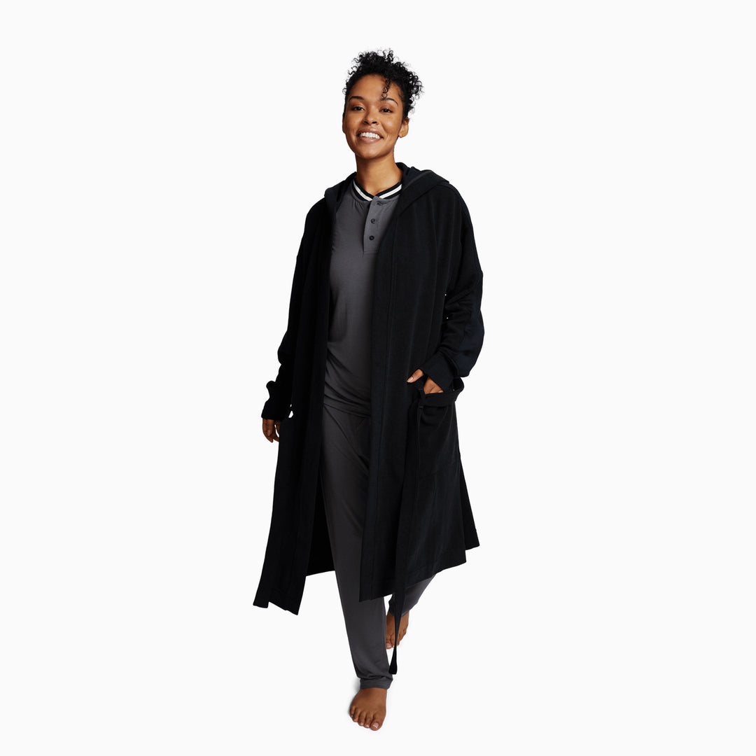 Lightweight Waffle Robe | Soffle Waffle Hoodie Robe | Jambys | Black