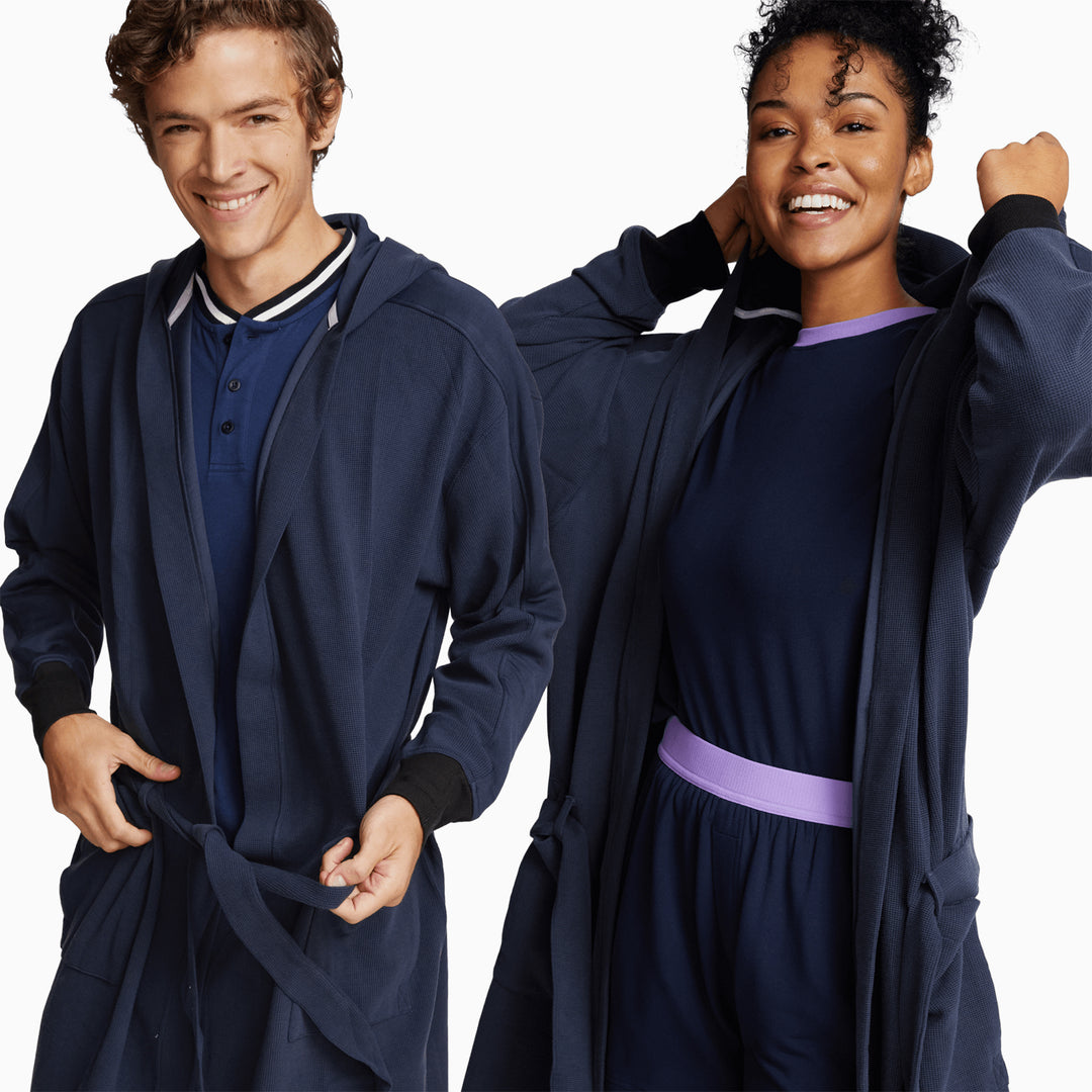 Lightweight Waffle Robe | Soffle Waffle Hoodie Robe | Jambys | Navy/Black